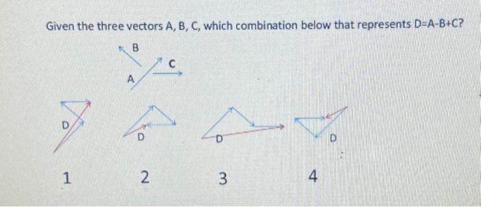 Solved Given the three vectors A,B,C, which combination | Chegg.com