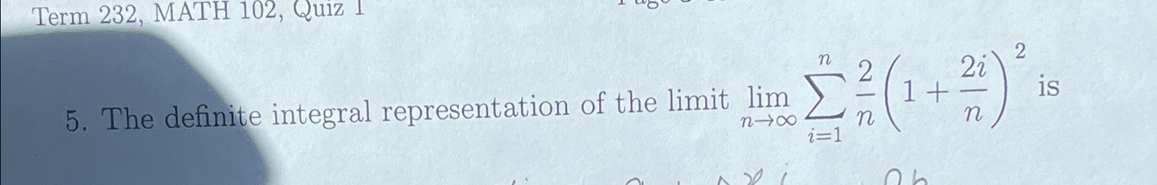 Solved The definite integral representation of the limit | Chegg.com