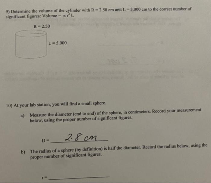 9) Determine the volume of the cylinder with R=2.50 | Chegg.com