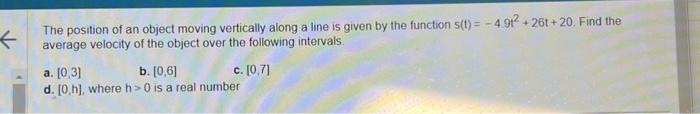 Solved The Position Of An Object Moving Vertically Along A