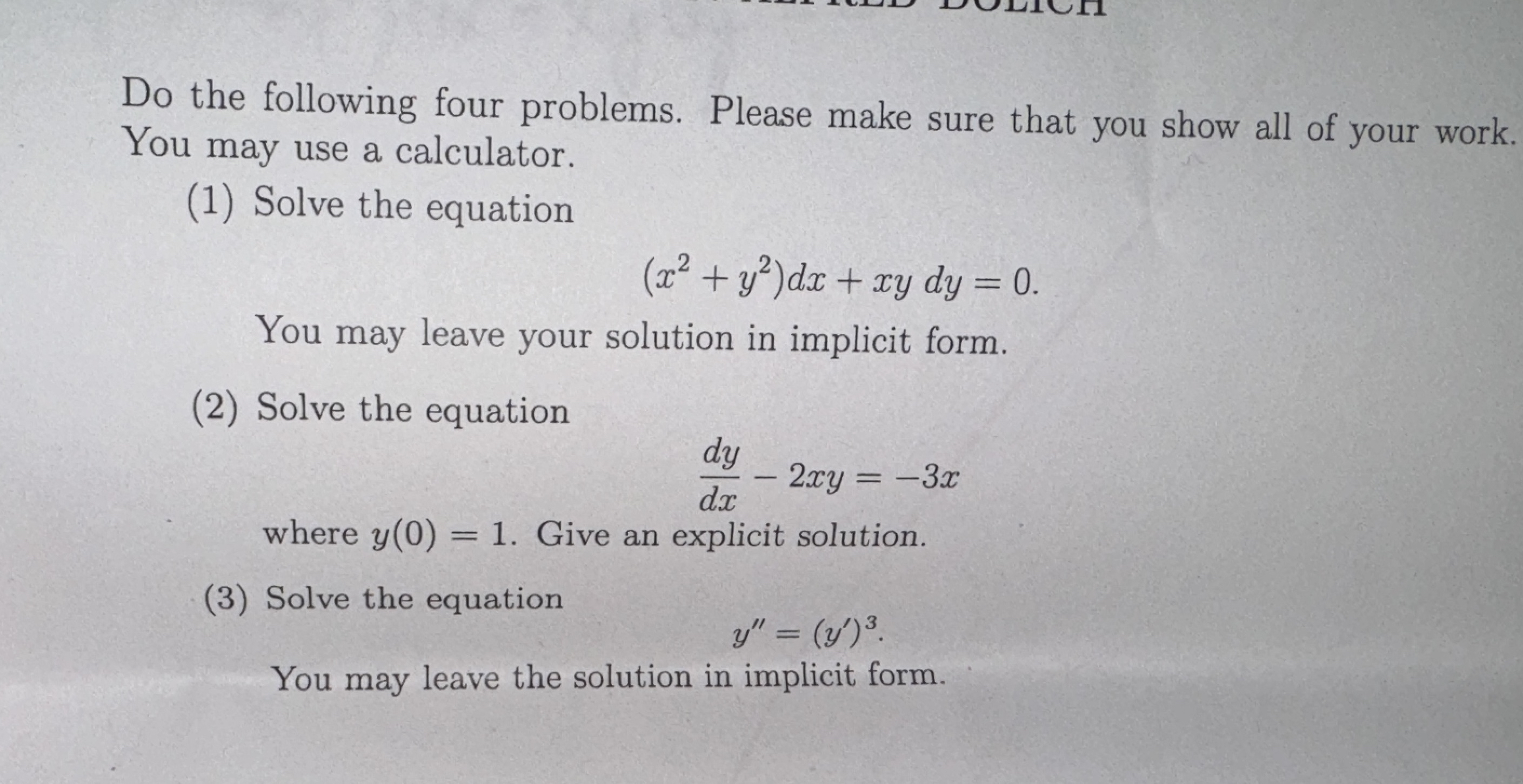 Solved Do the following four problems. Please make sure that | Chegg.com