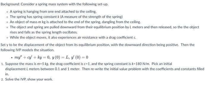 Solved Background: Consider a spring mass system with the | Chegg.com