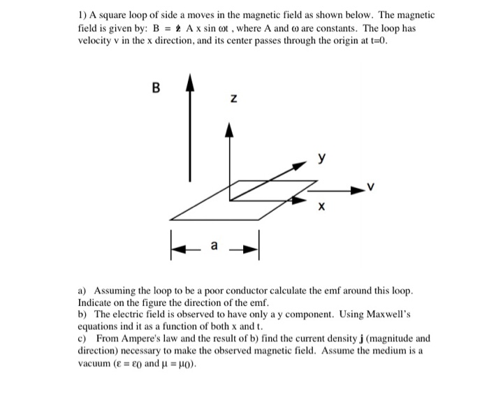 Solved 1) A square loop of side a moves in the magnetic | Chegg.com