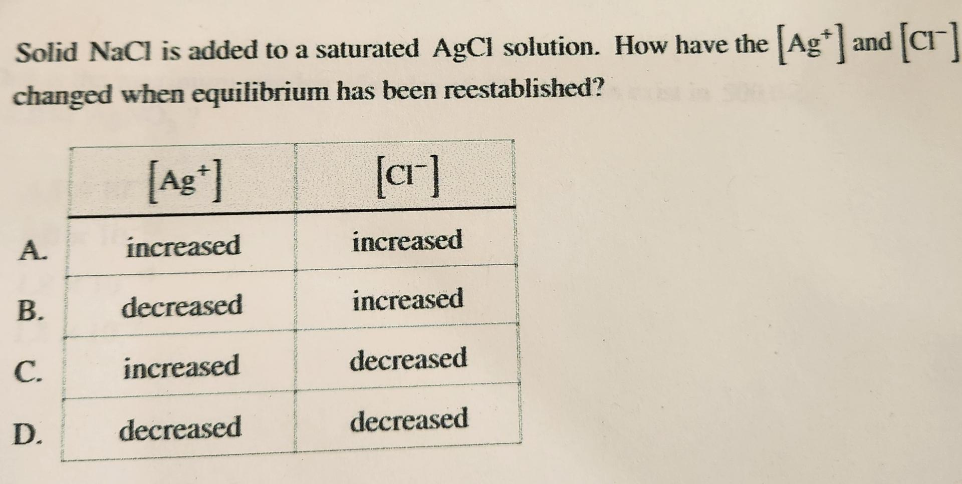 Solved Solid NaCl is added to a saturated AgCl solution. How | Chegg.com