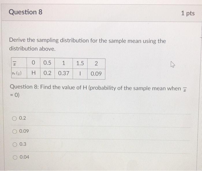 Solved Question 8 1 pts Derive the sampling distribution for | Chegg.com