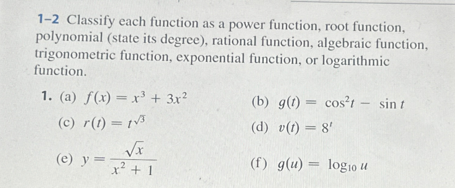 Solved 1 2 ﻿classify Each Function As A Power Function Root 
