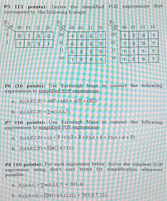 Solved P5 (15 points): Derive the simplified POS expressions | Chegg.com