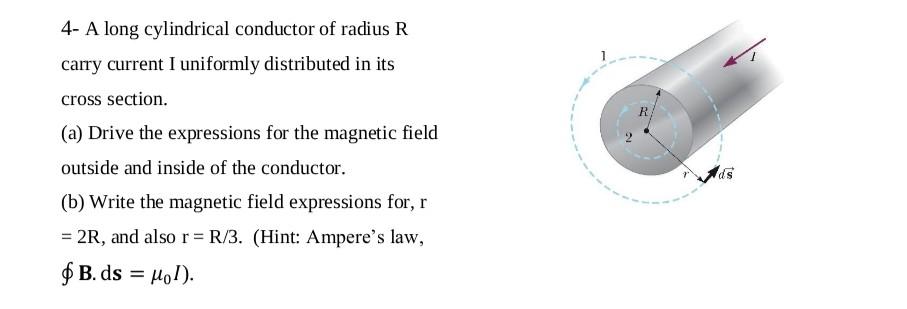 Solved R 4- A long cylindrical conductor of radius R carry | Chegg.com
