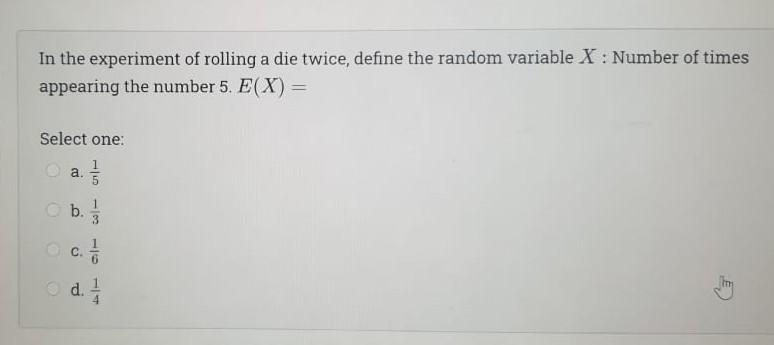 Solved In the experiment of rolling a die twice, define the | Chegg.com