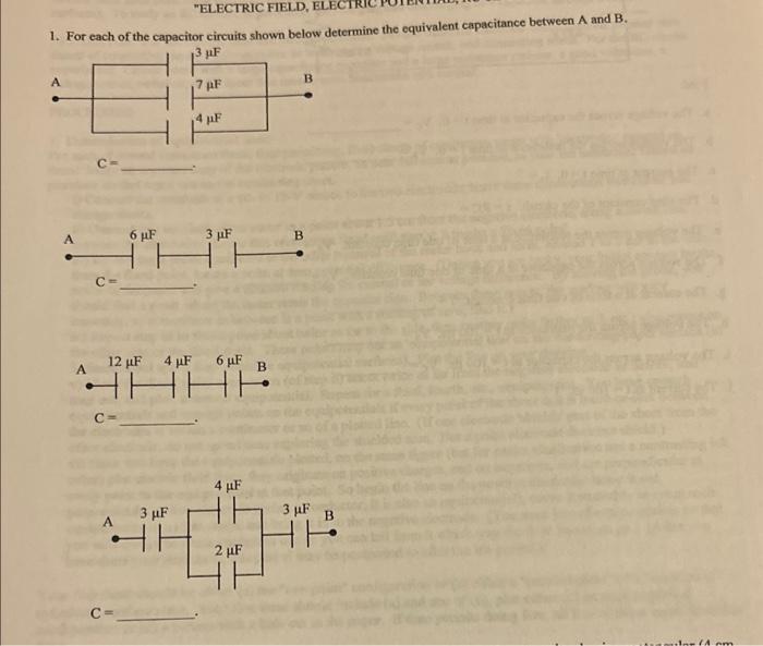 Solved 1. For each of the capacitor circuits shown below | Chegg.com