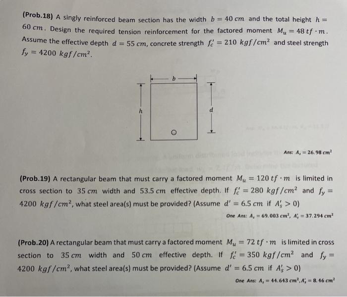 (Prob.18) A singly reinforced beam section has the | Chegg.com