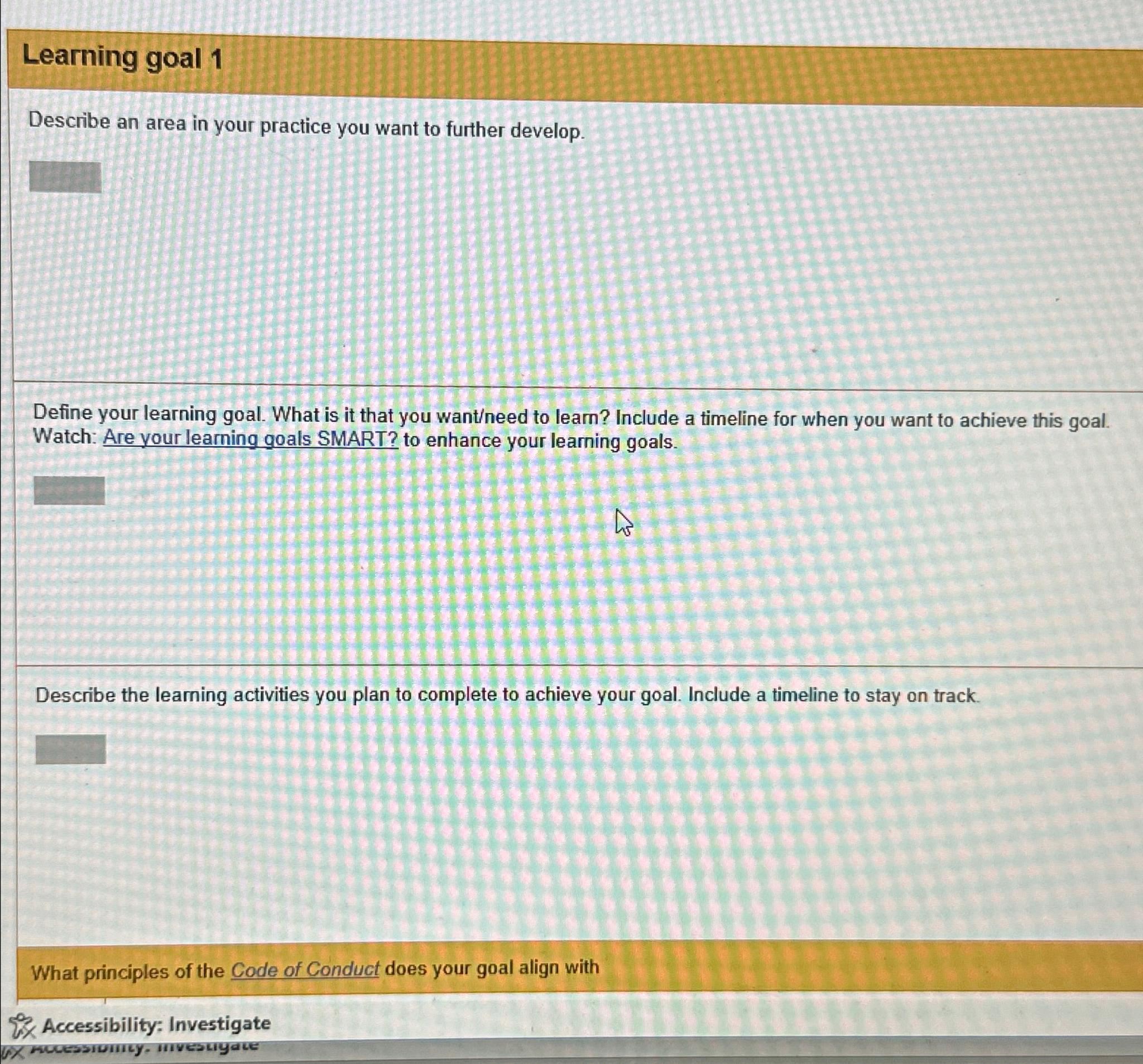 Solved Learning goal 1Describe an area in your practice you | Chegg.com