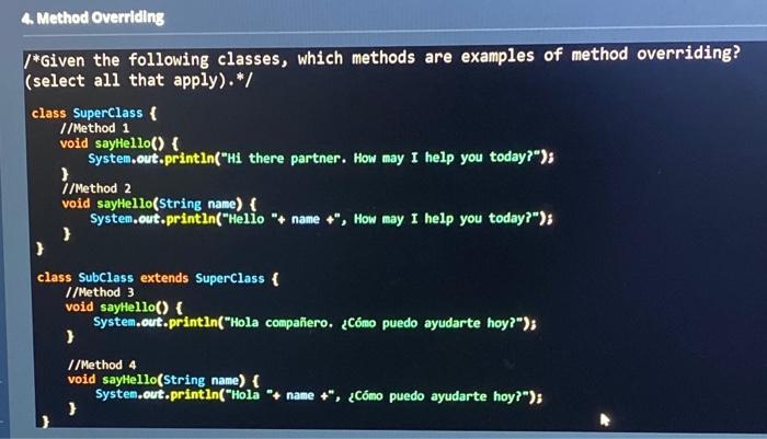 Solved 4 Method Overriding Given The Following Classes 