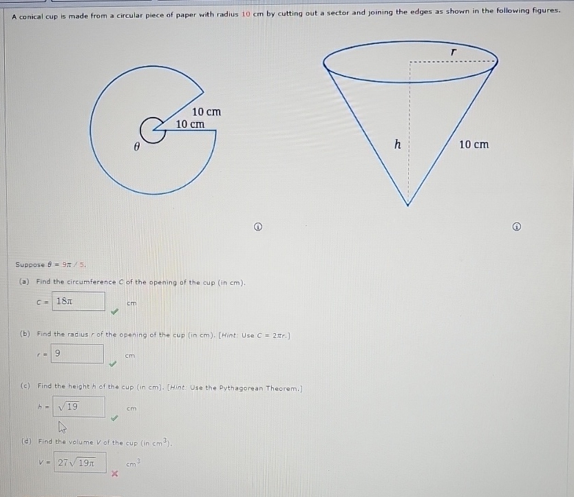 Solved A conical cup is made from a circular piece of paper | Chegg.com