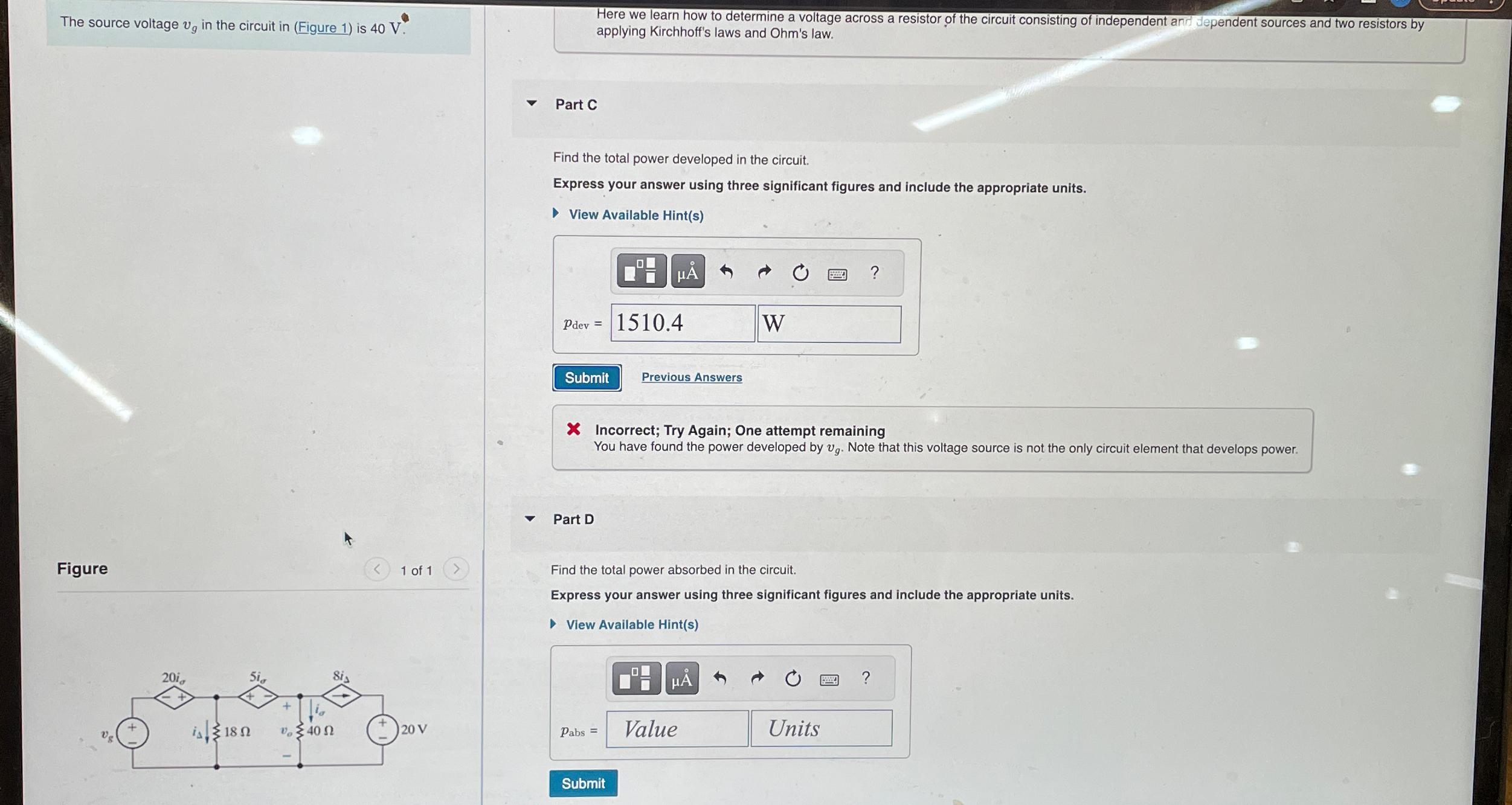 Solved The source voltage vg ﻿in the circuit in (Figure 1 ) | Chegg.com