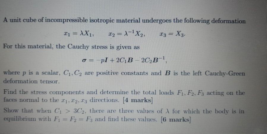 A unit cube of incompressible isotropic material | Chegg.com
