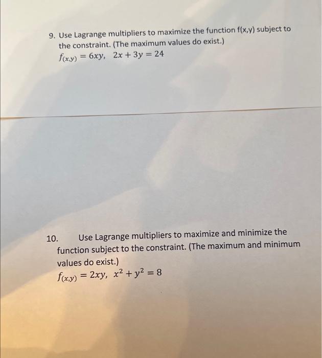 Solved 9. Use Lagrange multipliers to maximize the function | Chegg.com