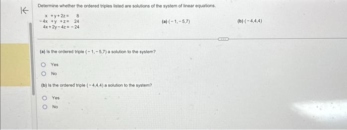 Solved Determine whether the ordered triples listed are | Chegg.com