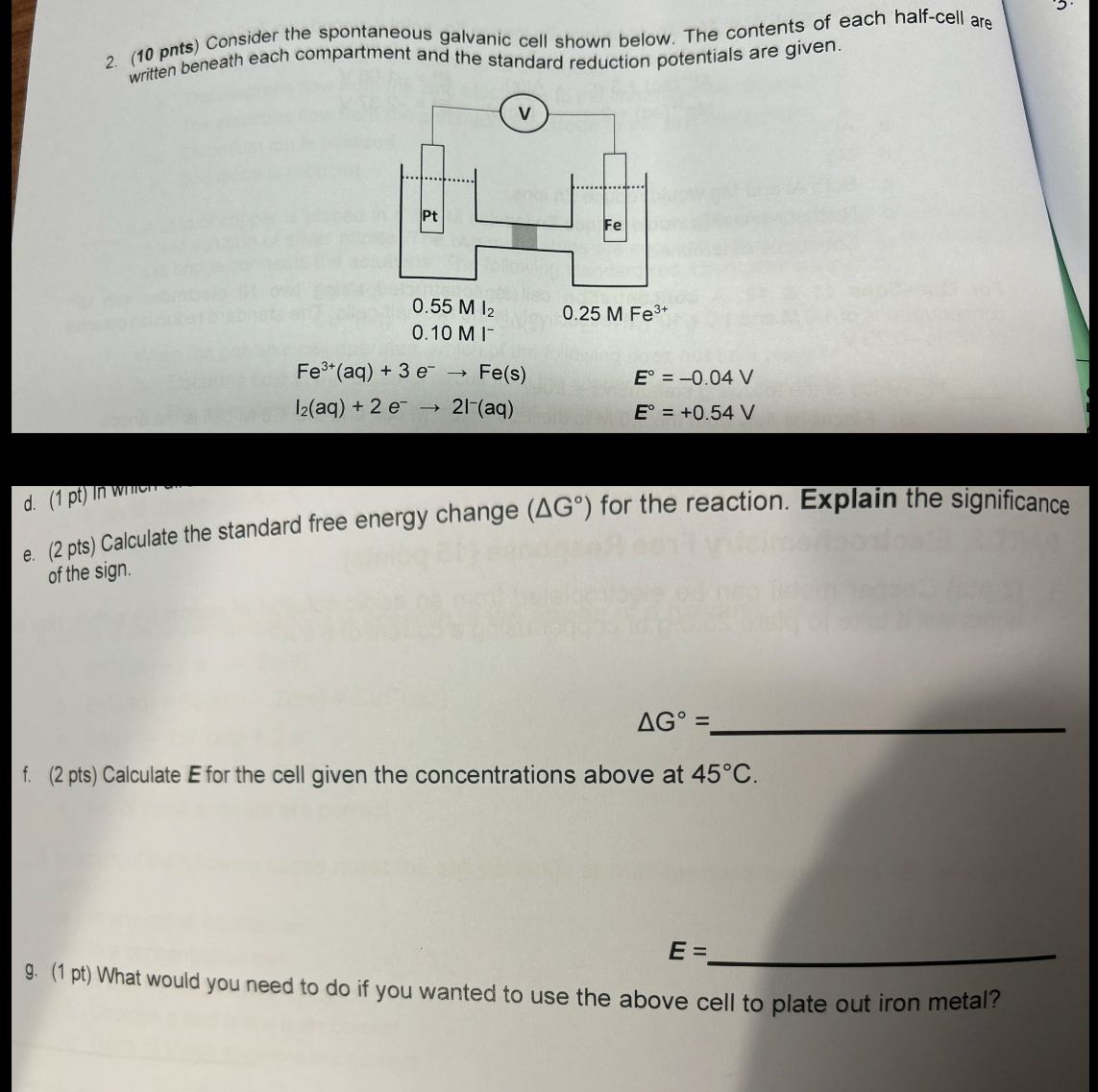 Solved ( 10 ﻿pnts) ﻿Consider the spontaneous galvanic cell | Chegg.com