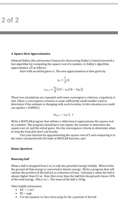 Solved 2 of 2 4. Square Root Approximation Edmond Halley | Chegg.com