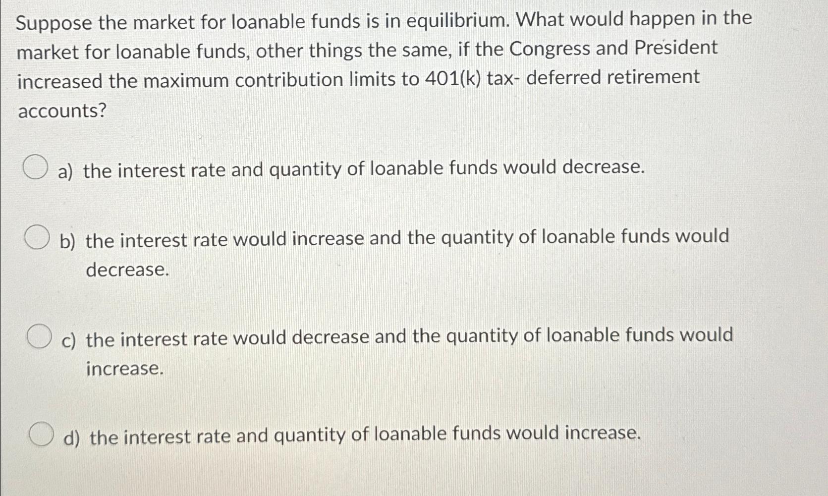 Solved Suppose the market for loanable funds is in | Chegg.com