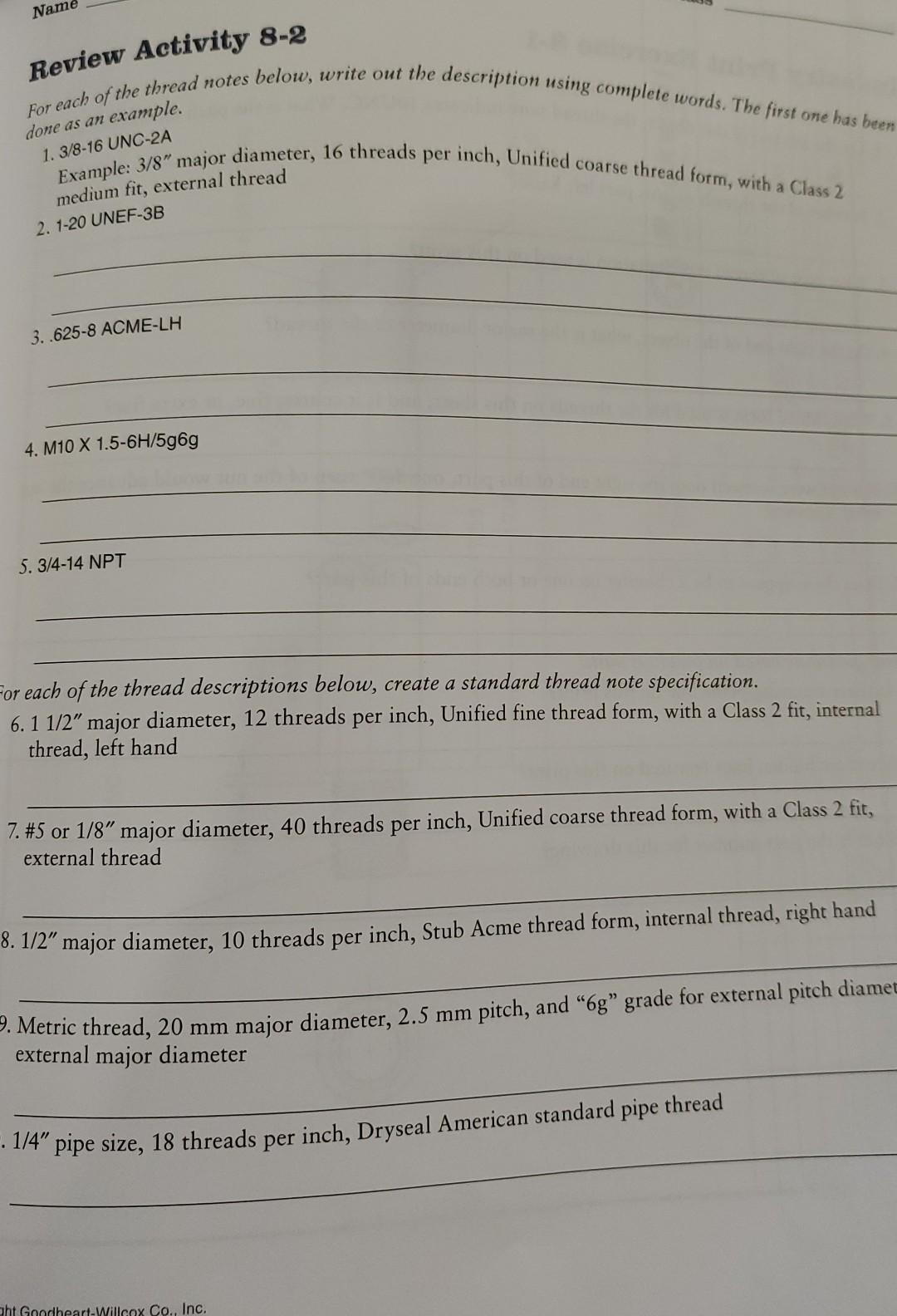 Solved Name Review Activity 8-2 done as an example. For each | Chegg.com