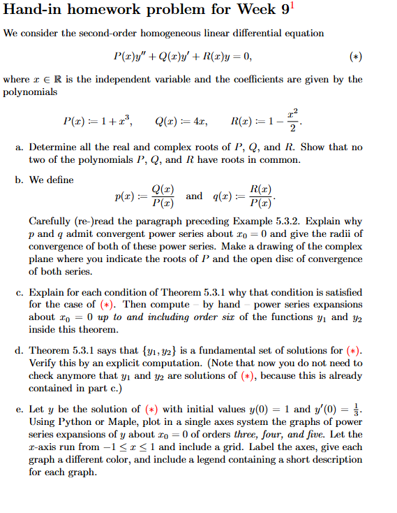 Solved Hand-in ﻿homework problem for Week 91We ﻿consider the | Chegg.com
