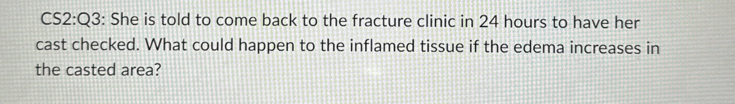 Solved CS2:Q3: She is told to come back to the fracture | Chegg.com
