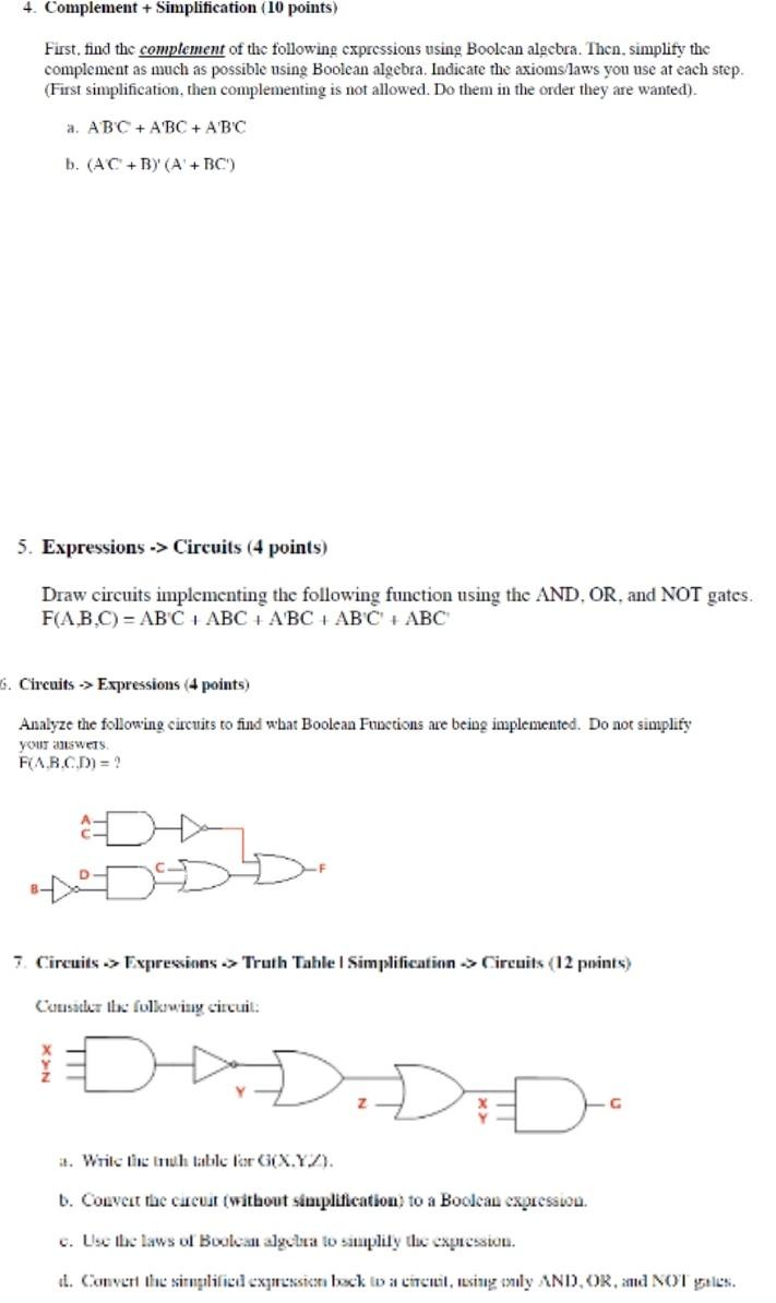 Solved 4. Complement + Simplification (10 points) First, | Chegg.com