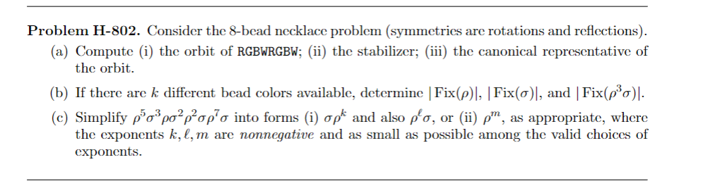 Solved Problem H-802. ﻿Consider the 8-bead necklace problem | Chegg.com