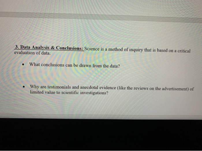 3. Data Analysis & Conclusions: Science is a method | Chegg.com