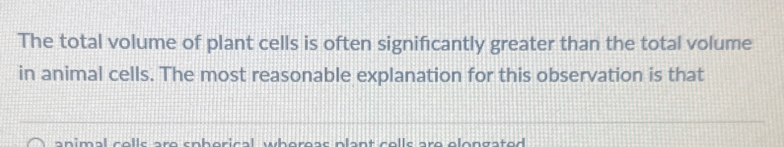 Solved The total volume of plant cells is often | Chegg.com