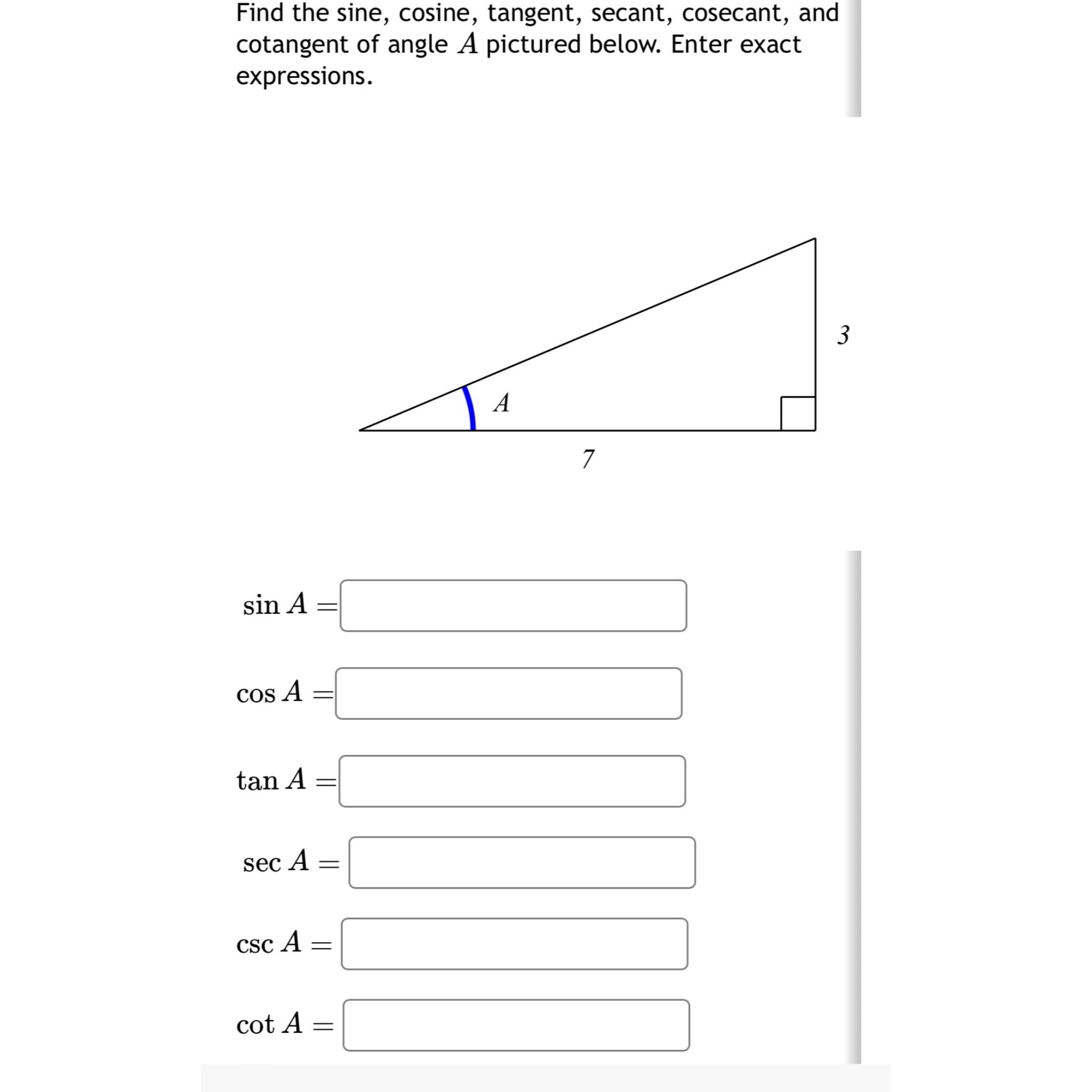Find the sine, ﻿cosine, tangent, secant, cosecant, | Chegg.com