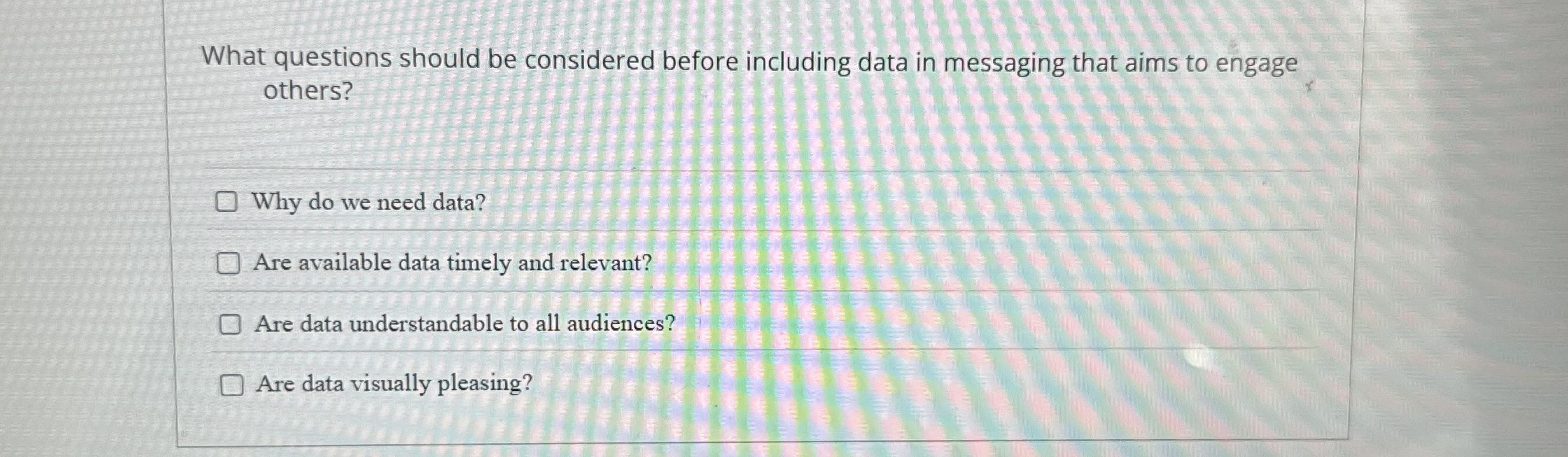 Solved What questions should be considered before including | Chegg.com