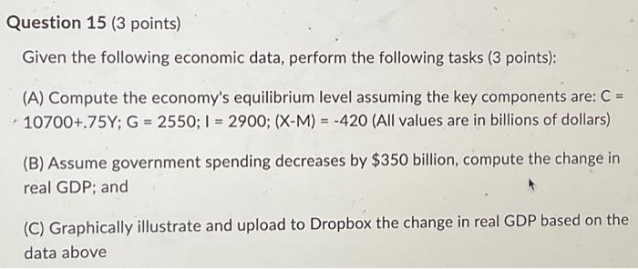Solved Question 15 (3 points) Given the following economic | Chegg.com