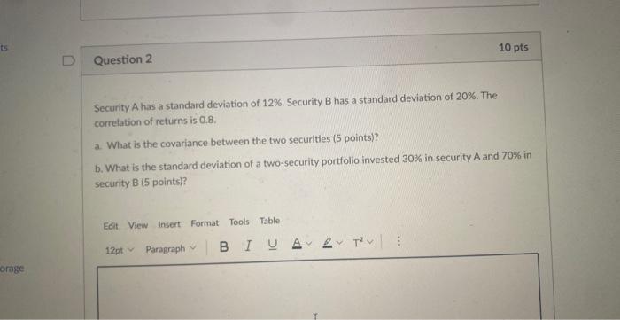 Solved Security A has a standard deviation of 12%. Security | Chegg.com