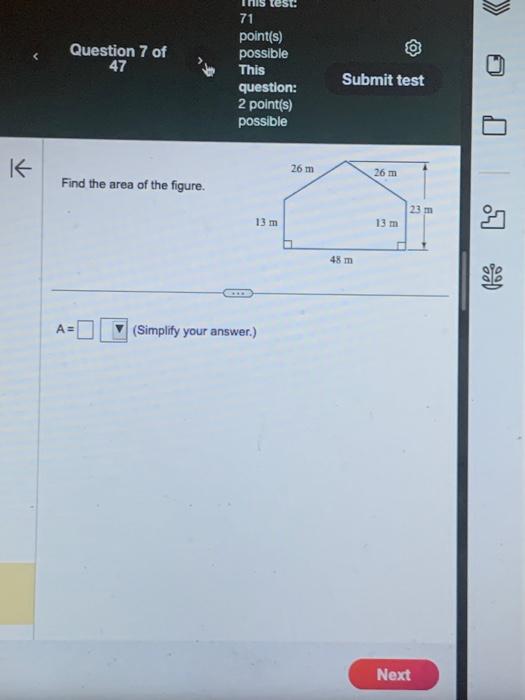 Solved Find the area of the figure. A= (Simplify your | Chegg.com