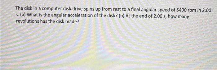 Solved The disk in a computer disk drive spins up from rest | Chegg.com