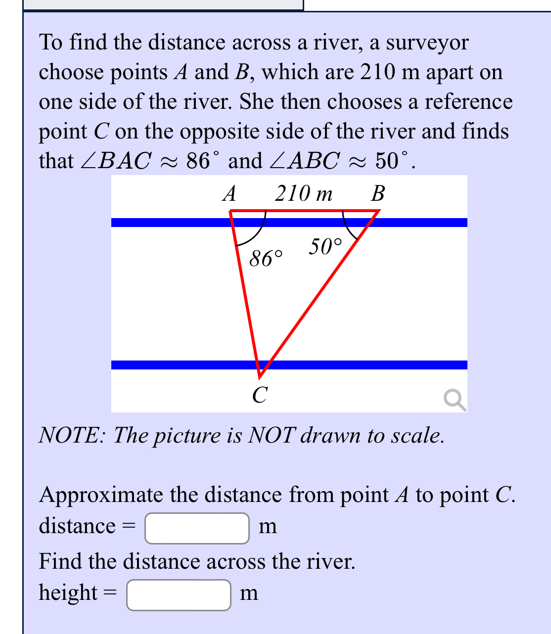 Solved To find the distance across a river, a surveyor | Chegg.com