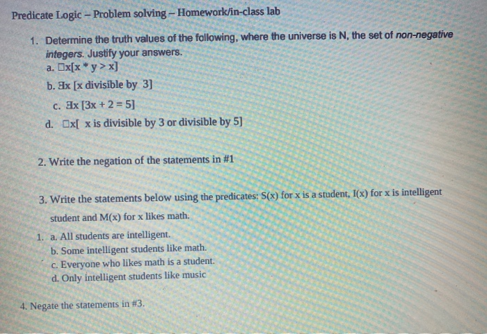 Solved Predicate Logic - Problem solving - Homework/in-class | Chegg.com