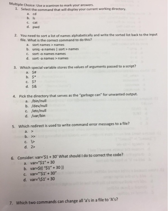 Solved multiple Choice: Use a scantron to mark your answers. | Chegg.com