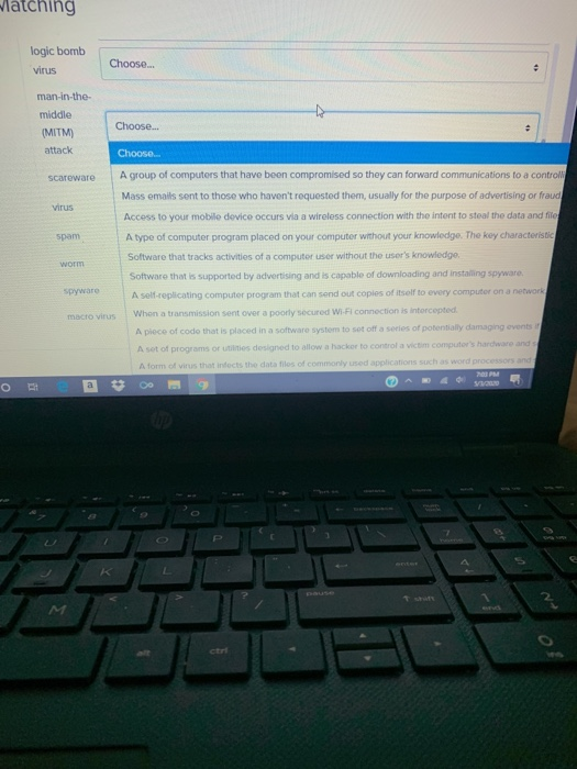 Solved Exam Concept Matching rootkit Choose... adware botnet | Chegg.com