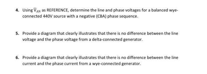 4. Using VˉAN as REFERENCE, determine the line and | Chegg.com