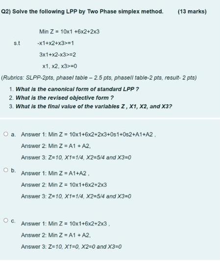 Solved Q2) Solve the following LPP by Two Phase simplex | Chegg.com