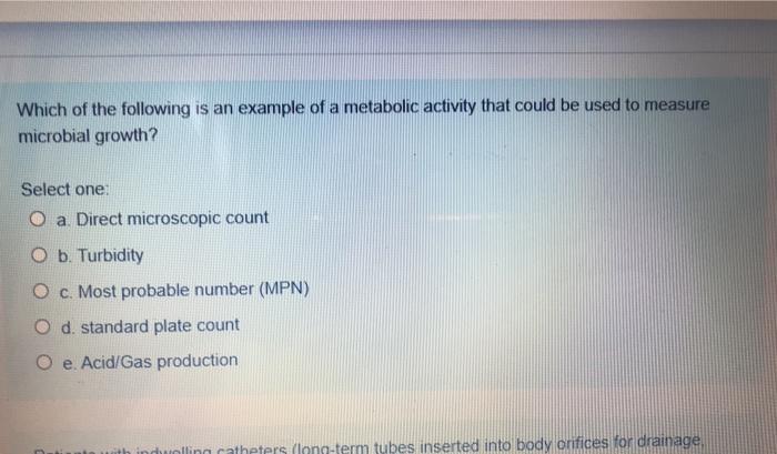 Solved Which of the following is an example of a metabolic | Chegg.com