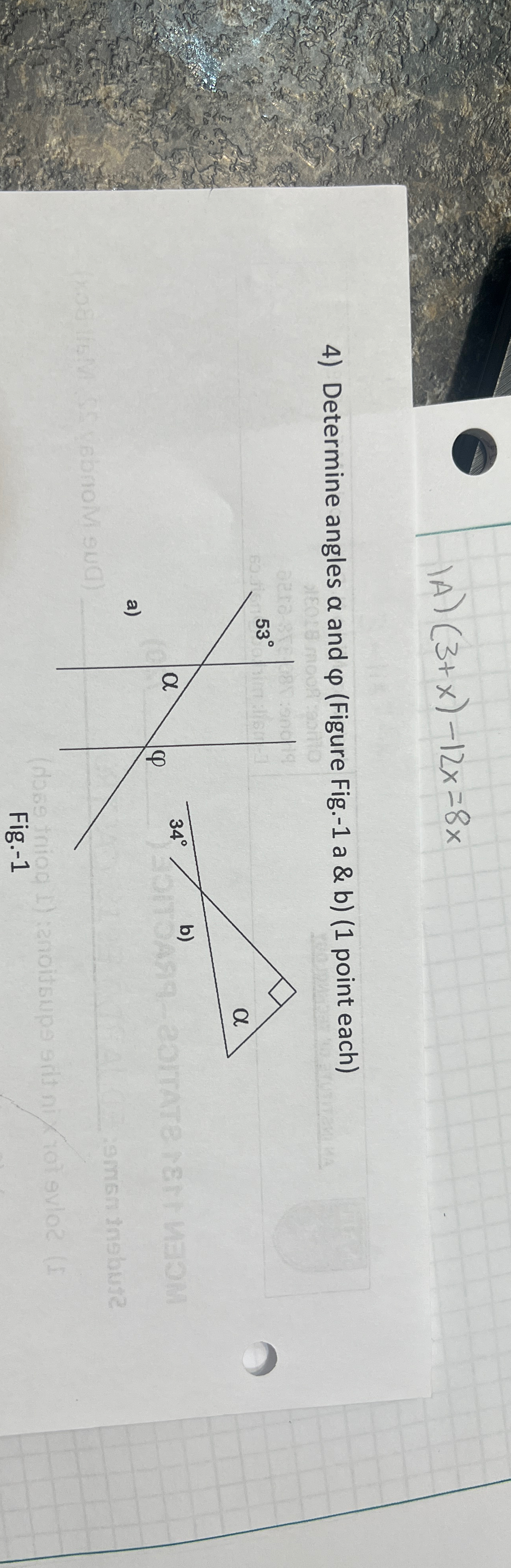 Solved 1A) (3+x)-12x=8xDetermine angles α ﻿and φ (Figure | Chegg.com