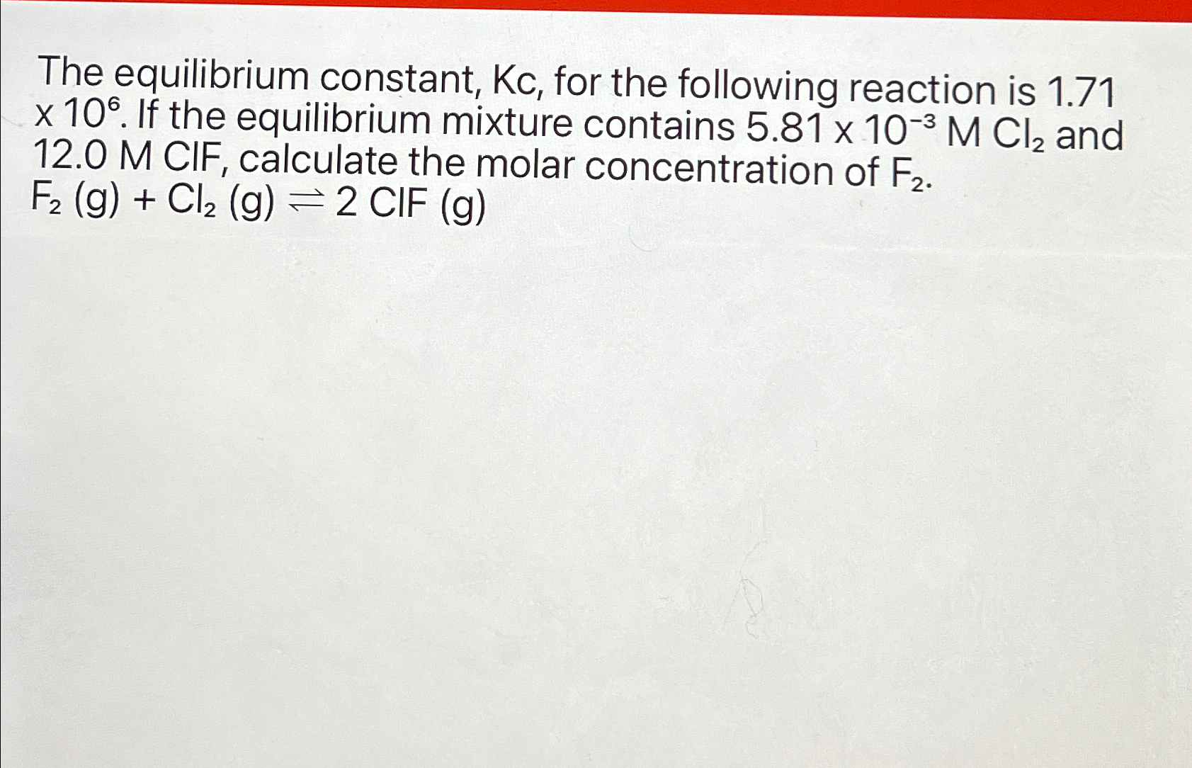 Solved The equilibrium constant, Kc, ﻿for the following | Chegg.com