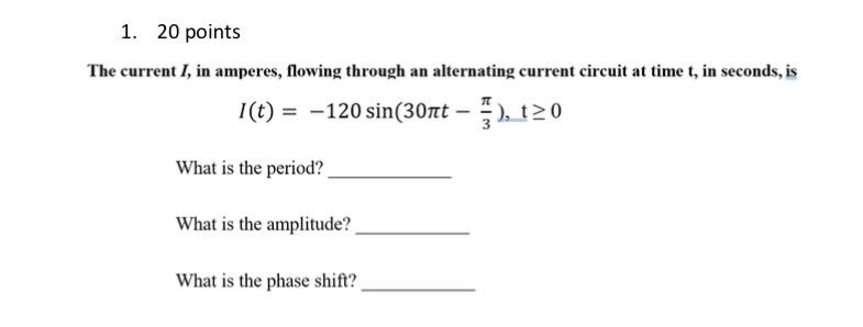 Solved 20 ﻿pointsThe current I, in amperes, flowing through | Chegg.com