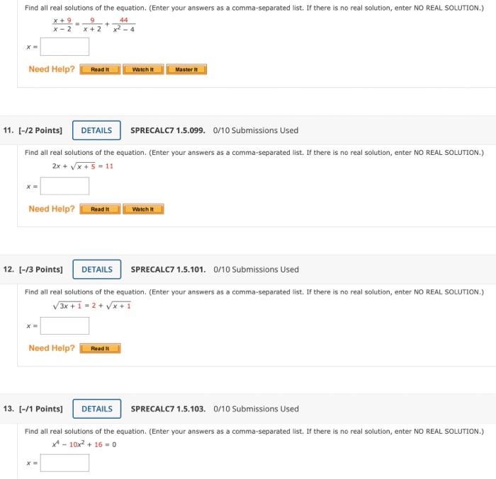 Solved Find all real solutions of the equation. (Enter your | Chegg.com
