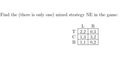Solved Find the (there is only one) mixed strategy NE in the | Chegg.com